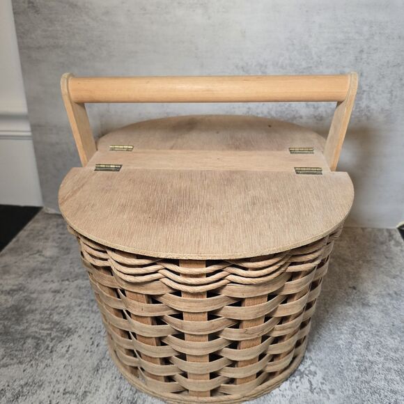 Vintage | Kitchen | Vtg Picnic Basket Natural Wood Woven Split Wicker ...